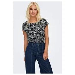 Shirtbluse Only "ONLVIC S/S AOP TOP NOOS PTM", Damen, Gr. 40, total eclipse aop:felina simple etchnic, Web, Obermaterial: 97% Polyester, 3% Elasthan, bedruckt, regular fit h&uuml;ftlang, Rundhals, Blusen, mit Allover Druck