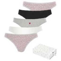 String Lascana "Geschenk Box", Damen, Gr. 36/38, bunt (creme, grau, schwarz, rot), Single Jersey, Obermaterial: 95% Baumwolle, 5% Elasthan. Spitze: 90% Polyamid, 10% Elasthan, bedruckt, gemustert, unifarben mit Farbeins&auml;tzen, k&ouml;rpernah, Unterhosen String, mit s&uuml;&szlig;en Herzchen-Prints und aus elastischer Baumwoll-Qualit&auml;t