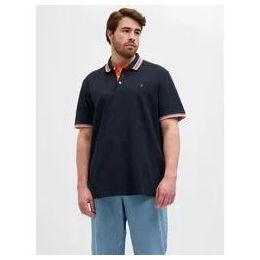 Jack & Jones PlusSize Poloshirt "JJEPAULOS POLO SS NOOS PLS", Herren, Gr. 4XL, schwarz (schwarz navy detail:neon), Piqu&eacute;, Obermaterial: 100% Baumwolle, JACK & JONES PLUSSIZE, unifarben, regular fit normal, ohne Ausschnitt, Shirts, Baumwolle, regular fit