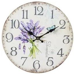 Wanduhr AMBIENTE HAUS "Lavendel Wanduhr 28cm", bunt, B:28cm H:28cm T:3,5cm, Wanduhren, Wanduhr