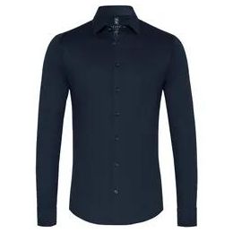 Langarmhemd DESOTO "Jerseyhemd Casual Kent langarm", Herren, Gr. XL, N-Gr, blau (solid navy), Jersey, Obermaterial: 100% Baumwolle, slim fit, Manschette, Hemden, Flexibler Stretch