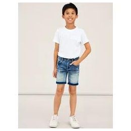 Shorts name it "NKMTHEO XSL DNM L SHORTS 5495-TH NOOS", Jungen, Gr. 134, N-Gr, blau (medium blau denim (blank)), Web, Obermaterial: 70% Baumwolle, 27% Polyester, 3% Elasthan, unifarben, slim fit knielang, Hosen Shorts