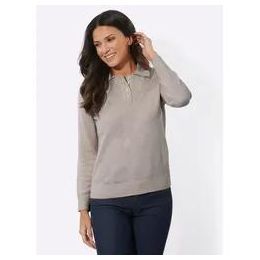 Polokragenpullover Classic Basics "Polopullover", Damen, Gr. 48, grau (taupe, ecru, meliert), 100% Polyacryl, unifarben, Pullover