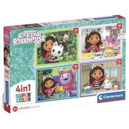 Puzzle Clementoni "Supercolor, Gabby's Puppenhaus - 4 Puzzles", bunt, Puzzles, KinderB:19cm H:14cm, Pappe, Motiv, Made in Europe, B:19cm H:14cm