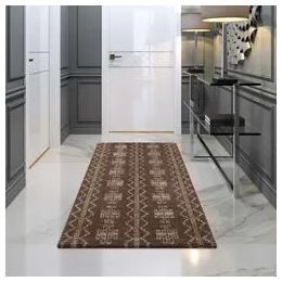 Teppich Carpet City "April 0608", braun, B:80cm H:10mm L:300cm, Polyester, Teppiche, Teppich, L&auml;ufer, weich durch Microfaser, Boho Ethno Look, Wohnzimmer