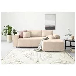 Ecksofa Home Affaire "Gy&ouml;r", beige (hellbeige), B:235cm H:88cm T:160cm, 100% Polyester, Sofas, Ecksofa, L-Form, wahlweise mit Bettfunktion und Bettkasten incl. 2 Zierkissen