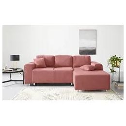 Ecksofa Home Affaire "Gy&ouml;r", rosa, B:235cm H:88cm T:160cm, 100% Polyester, Sofas, Ecksofa, L-Form, wahlweise mit Bettfunktion und Bettkasten incl. 2 Zierkissen