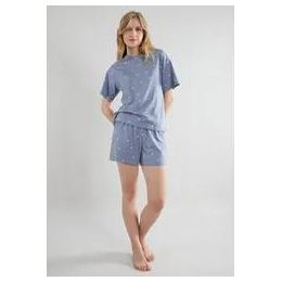 Shorty Tom Tailor "Charlotte", Damen, Gr. 44 (XXL), blau, Single Jersey, Obermaterial: 100% Baumwolle, bequem kurz, Rundhals, Homewear-Sets Shorty, gepunktet, Kurzarm, Rundhalsausschnitt, kurze Hose, feminin, bequem