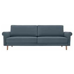 3-Sitzer "CR.450, Designsofa, Loungesofa", blau (blaugrau 534, 73), B:208cm H:85cm T:95cm, NaturLEDER OSKAR (echtes Rindsleder);Chenille COCO (72% Polyester 15% Baumwolle 13% Polyacryl), CREATION BY ROLF BENZ, Sofas, modern Landhaus, Breite 208 cm, F&uuml;&szlig;e in Nussbaum