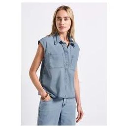 Jeansbluse Street One, Damen, Gr. 44, ultra bleached random washed, Jeans, 75% Baumwolle, 12% Modal, 9% Polyester, 4% Elasthan, unifarben, klassisch normal, V-Ausschnitt, abgesteppt, Blusen Jeansbluse, 2in1 Optik