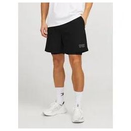 Jack & Jones Trainingsshorts JACK & JONES "JCOCNZ SHORTS WITH INNER TIGHTS NOOS", Herren, Gr. S, N-Gr, schwarz, Web, Obermaterial: 92% Polyester, 8% Elasthan, unifarben, kurz, Hosen