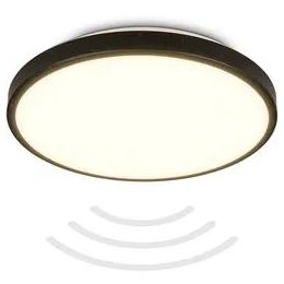 B.K.LICHT LED Deckenleuchte "BK_DL1615 Bad Deckenlampe mit Bewegungsmelder, 3m Reichweite", schwarz, 1, &Oslash; 29cm H: 6,5cm, 1 Stk., Leuchten, 120 Erfassungswinkel, IP54, 13W, 1.300 Lm, 3.000K, &Oslash;27cm, Schwarz, LED Deckenleuchte