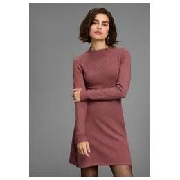 Strickkleid Laura Scott, Damen, Gr. 48, N-Gr, rosa (dunkelrosa, melange), Strick, Obermaterial: 50% Viskose, 28% Polyester, 22% Polyamid, unifarben, ausgestellt mini, hoch geschlossener Ausschnitt, Raglan&auml;rmel, Kleider Strickkleid, mit edlem Ajourmuster und s&uuml;&szlig;em Stehkragen - NEUE KOLLEKTION