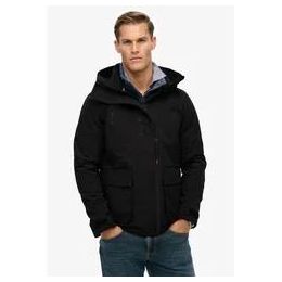 Outdoorjacke Superdry "HOOD ULTIMATE EMB WINDBREAKER", Herren, Gr. S, schwarz (stealth schwarz), Web, Obermaterial: 100% Polyester, unifarben mit Farbeinsatz, loose fit normal, mit verstellbarem Klettverschluss, Jacken Outdoorjacke