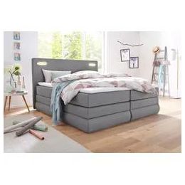 Boxspringbett Collection AB "Ninoni", grau (hellgrau), B:195cm L:210cm, Komplettbetten, Boxspringbett, inkl. Bettkasten, Topper und wahlweise mit LED-Beleuchtung