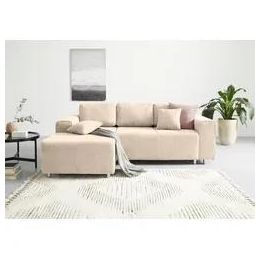 Ecksofa Home Affaire "Gy&ouml;r", beige (hellbeige), B:235cm H:88cm T:160cm, 100% Polyester, Sofas, Ecksofa, L-Form, wahlweise mit Bettfunktion und Bettkasten incl. 2 Zierkissen