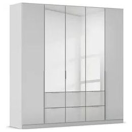 Dreht&uuml;renschrank OTTO HOME "Kleiderschrank Kleiderschr&auml;nke Schrank Garderobe AGORDO mit Glasfront", grau (seidengrau, glas seidengrau), B:226cm H:229cm T:54cm, Holzwerkstoff, Schr&auml;nke, Dreht&uuml;renschrank, mit Au&szlig;enschubk&auml;sten, in 7 Breiten und 2 H&ouml;hen MADE IN GERMANY