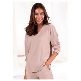 Langarmshirt Vivance DREAMS, Damen, Gr. 40/42, rosa (altrosa), Rippstrick, Obermaterial: 63% Polyester, 33% Viskose, 4% Elasthan, unifarben, Basic, loose fit normal, V-Ausschnitt, abgesteppt, Shirts Langarmshirt, in weicher Rippqualit&auml;t