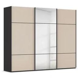 Schwebet&uuml;renschrank Rauch "Kleiderschrank Schrank Garderobe Schlafzimmerschrank SCALE-TRIO", beige (schwarz, glas champagner matt, griffleisten schwarz), B:271cm H:223cm T:68cm, Holzwerkstoff, Schr&auml;nke, Schwebet&uuml;renschrank, edle dreigeteilte Front mit 2 Zierleisten Spiegel/Glas MADE IN GERMANY
