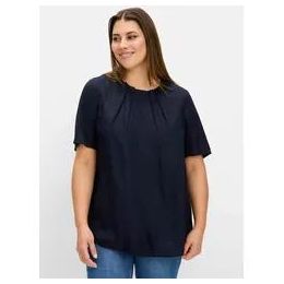 Longbluse sheego, Damen, Gr. 40, blau (tiefblau), 100% Viskose, unifarben, Rundhals, Blusen Longbluse
