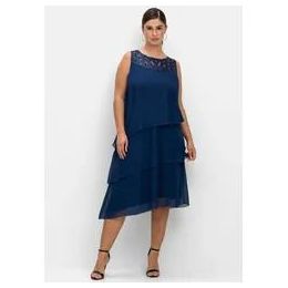 Cocktailkleid sheego "Cocktailkleid", Damen, Gr. 46, Normalgr&ouml;&szlig;en, blau, 100% Polyester, unifarben, lang, Rundhals, Kleider