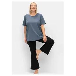 Yogashirt sheego "T-Shirt", Damen, Gr. 40/42, grau (rauchgrau), 73% Baumwolle, 27% Polyester, unifarben, Rundhals, Shirts Yogashirt