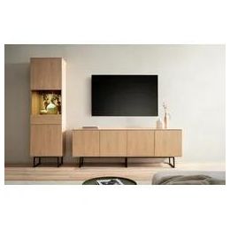 Wohnwand Home Affaire "Lund, moderne Anbauwand, Wohnzimmer-Set in Stone Oak", beige (stone oak), B:273cm H:40cm T:200cm, Holzwerkstoff, Kastenm&ouml;bel-Sets, Wohnwand, enth&auml;lt Vitrine und Lowboard