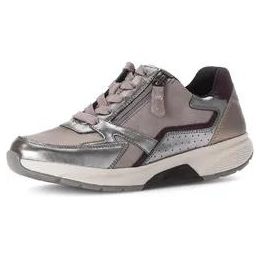 Keilsneaker Gabor ROLLINGSOFT, Damen, Gr. 39, silber (grau, altrosa, silberfarben), Veloursleder, Ziegenleder, metallic, Schuhe, Schn&uuml;rer, Halbschuh, Freizeitschuh mit zus&auml;tzlichem Rei&szlig;verschluss
