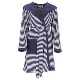 Damenbademantel Esprit "Striped Hoody" Gr. XS, blau (navy blau), L:97cm, Jersey, Hausm&auml;ntel, gestreift, mit Kaputze & Logostickerei, kurz