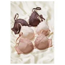 Push-up-BH Petite Fleur, Damen, Gr. 90, Cup AA, rosa (schokobraun, toffee, puder), Spitze, Obermaterial: 59% Polyester, 19% Baumwolle, 11% Elasthan, 11% Polyamid, BHs Push-up-BH, mit B&uuml;gel im attraktiven Multipack, Dessous
