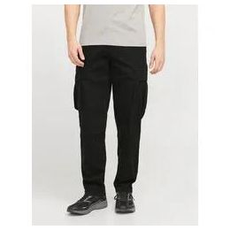 Jack & Jones Cargohose JACK & JONES "JPSTKANE JJJONNIE CARGO", Damen, Gr. 29, L&auml;nge 32, schwarz, Web, Obermaterial: 98% Baumwolle, 2% Elasthan, unifarben, loose fit kn&ouml;chellang, Hosen Cargohose