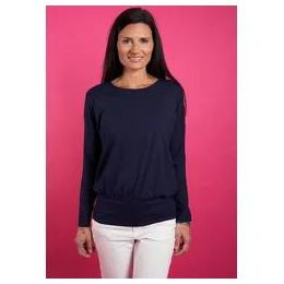Langarmshirt Seidel Moden, Damen, Gr. 44, blau (navy, exklusiv bei otto), Jersey, Obermaterial: 95% Viskose, 5% Elasthan, unifarben, relaxed fit h&uuml;ftbedeckend, Rundhals, abgesteppt, Shirts Langarmshirt, mit breitem, elastischen Bund - MADE IN GERMANY