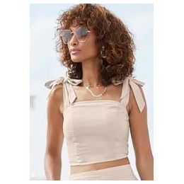 Crop-Top Lascana, Damen, Gr. 44, beige, Web, Obermaterial: 55% Leinen, 45% Viskose, unifarben, sehr figurbetont bauchfrei, eckiger Ausschnitt, Tops, aus Leinen-Viskose-Mix