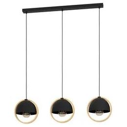 Eglo H&auml;ngeleuchte "Callow H&auml;ngelampe, Metall und Holz, Esszimmerlampe, E27, Pendellampe", schwarz, 3, H: 110cm, 1 Stk., Leuchten, Eglo H&auml;ngeleuchte Callow schwarz, braun 3X40W L:93 H:110 cm, H&auml;ngeleuchte