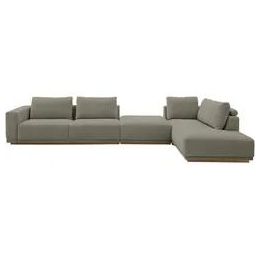 Wohnlandschaft Musterring, olive, B:395cm H:78cm T:202cm, 100% Polyester, Sofas, Wohnlandschaft, Anreihsofa mit Armlehne links, Eckteil rechts mit Kissen & Hocker