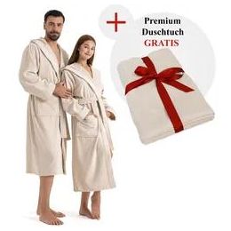Unisex-Bademantel OTTO HOME "Fenya, 330 g/m2, Premium, Hotelbademantel, Morgenmantel, Sauna & Spa" Gr. XL, beige, L:125cm, Veloursfrottier, Hausm&auml;ntel, Rei&szlig;verschlusstaschen, weich mit GRATIS-Zugabe: 1x Duschtuch 70x140 cm