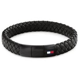 Lederarmband Tommy Hilfiger "ROUND BRAIDED BRACELET", schwarz, blau, wei&szlig;, rot, Armb&auml;nder, Damen, 19cm, Edelstahl Leder, Edelstahl, Leder, Lederarmband