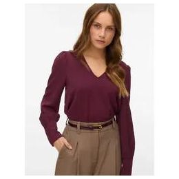V&eacute;ro Moda Langarmbluse VERO MODA "VMESME LS V-NECK TOP WVN GA", Damen, Gr. S, winetasting, Web, Obermaterial: 100% Polyester, unifarben, regular fit normal, V-Ausschnitt, Puff&auml;rmel lange Manschette, Blusen