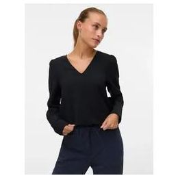 V&eacute;ro Moda Langarmbluse VERO MODA "VMESME LS V-NECK TOP WVN GA", Damen, Gr. L, schwarz, Web, Obermaterial: 100% Polyester, unifarben, regular fit normal, V-Ausschnitt, Puff&auml;rmel lange Manschette, Blusen
