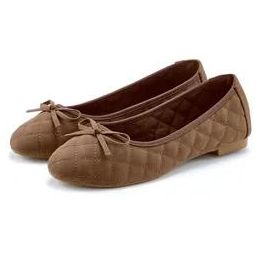 Ballerina Lascana "Slipper, Schl&uuml;pfschuh, Freizeitschuh, Slip-On-Sneaker", Damen, Gr. 40, braun (cognacfarben), Obermaterial: 100% Lederimitat. Decksohle: 100% Textilmaterial. Futter: 100% Textilmaterial. Laufsohle: 100% Synthetik, unifarben, Basic, Schuhe Ballerina, mit eleganter Schleifenapplikation VEGAN