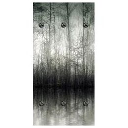 Wandgarderobe queence "Nebeliger Wald", grau, B:50cm H:100cm T:2cm, Acrylglas, Garderobenpaneele, Wandgarderobe, Wandpaneel aus Acrylglas inkl. 6 Edelstahlhaken in schwarz matt