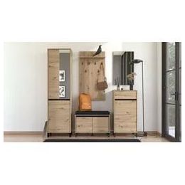Garderoben-Set Home Affaire "Arran Flurm&ouml;bel, Dielenm&ouml;bel, Flurschrank, Flurgarderobe Breite 189 cm", artisan eiche, B:189cm H:205,5cm T:40cm, Glas, Kunststoff, MDF, Metall, Spanplatte, Kastenm&ouml;bel-Sets, inkl. 2 Schr&auml;nke, Sitzbank mit Kissen, Garderobenpaneele und Spiegel