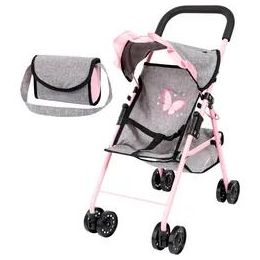 Puppenbuggy BAYER, schmetterling grau, rosa, Puppenwagen, KinderB:26,5cm H:52,5cm T:42,5cm, Kunststoff, Polyester, Stahl, mit Tasche, B:26,5cm H:52,5cm T:42,5cm
