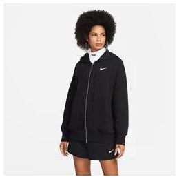 Kapuzensweatshirt Nike SPORTSWEAR "W NSW PHNX FLC FZ OS HOODIE", Damen, Gr. XL, schwarz, sail, Obermaterial: 80% Baumwolle, 20% Polyester, normal, Rundhals, Sweatshirts, Oversize-Schnitt, mit Rei&szlig;verschluss, mit K&auml;ngurutasche