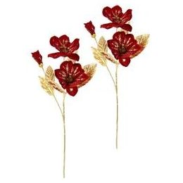 Kunstblume I.GE.A. "Magnolie", rot, B:18cm H:68cm L:14cm, Polyester, Kunstpflanzen, 2er Set Dekoblume Metallic Effekt gl&auml;nzende Weihnachtsdeko Bl&uuml;ten