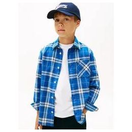 Langarmhemd Tommy Hilfiger "TOMMY GRAPHIC CHECK SHIRT", Kinder, Gr. 8 (128), N-Gr, blau check, Web, Obermaterial: 98% Baumwolle, 2% Elasthan, gemustert, kariert, mehrfarbig, regular fit normal, Rundhals, eingesetzt 1-Knopf-Manschette mit Schlitz, Hemden, Kinder bis 16 Jahre, Druck