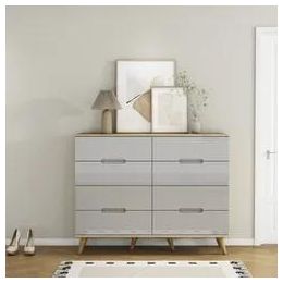 Kommode OTTO HOME "Lund", natur, B:120cm H:95cm T:40cm, ABS-Kunststoff, FSC-zertifizierter Holzwerkstoff, MDF, Melamin, Spanplatte, Sideboards, Kommode, mit gl&auml;nzenden Fronten, Griffmulden, helles Holzdekor, Breite 120 cm