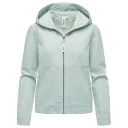 Jeansjacke Ragwear "Lerris Denim", Damen, Gr. M (38), blau (hellblau), Material: 52% Baumwolle, 48% Polyester, gerade h&uuml;ftbedeckend, &Auml;rmel mit &Auml;rmelschlitz abgesteppte Kante mit Druckkn&ouml;pfen,verstellbar, Jacken Jeansjacke, Leichte &Uuml;bergangsjacke in Denim-Optik mit Kapuze