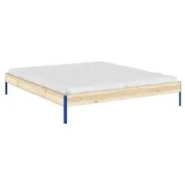 Bettgestell KARUP DESIGN "CORE BED Bodenbett, Holzrahmen, Futonbett, Jugendbett, Holzbett", raw, vivid blau, B:186cm H:34cm L:206cm, Betten, Bettgestell, Massivholzbett mit Lattenrost, Kiefer massiv, Doppelbett ohne Kopfteil