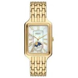 Quarzuhr Fossil "RAQUEL MOONPHASE", gold (goldfarben), Armbanduhren, Damen, Quarzuhr, Armbanduhr, Damenuhr, Edelstahlarmband, analog, Mondphase, Glassteine